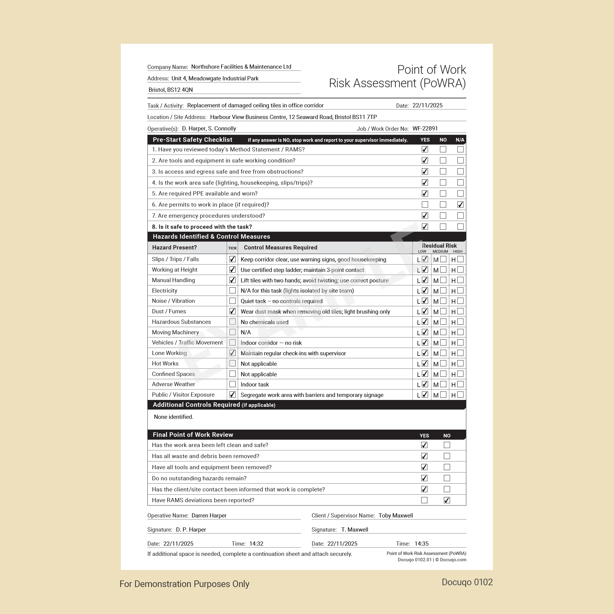 Health & Safety Templates (UK) – RAMS, PoWRA & Method Statement Forms ...