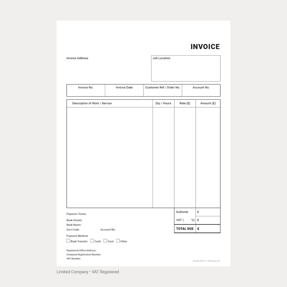 Contractor VAT Invoice Template (UK, A4 Fillable PDF) – HMRC-Compliant ...