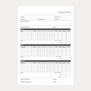 UK Daywork Sheet Templates – A4 Editable & Printable PDF Forms – Docuqo