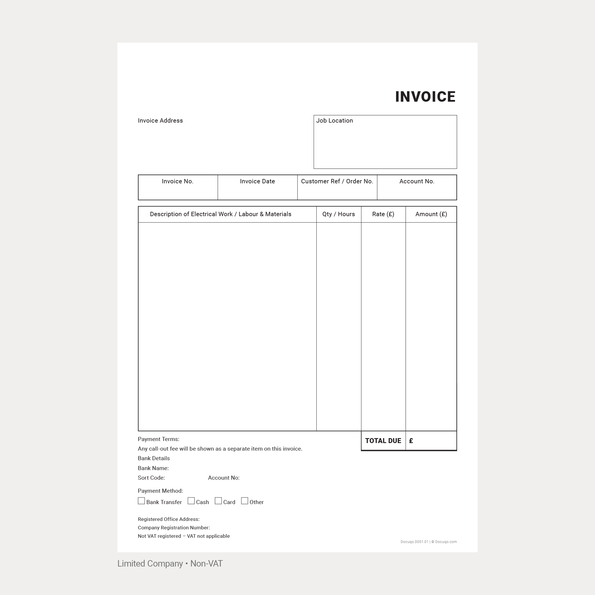 Electrician Non-VAT Invoice Template Pack UK – A4 Fillable PDFs (0051 ...