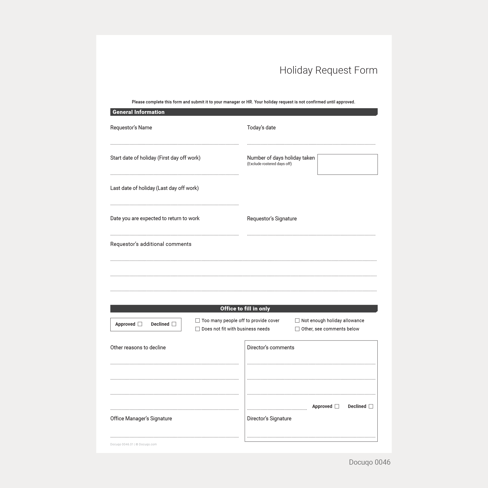 Holiday Request Form Template (UK, A4 Fillable PDF) – Docuqo