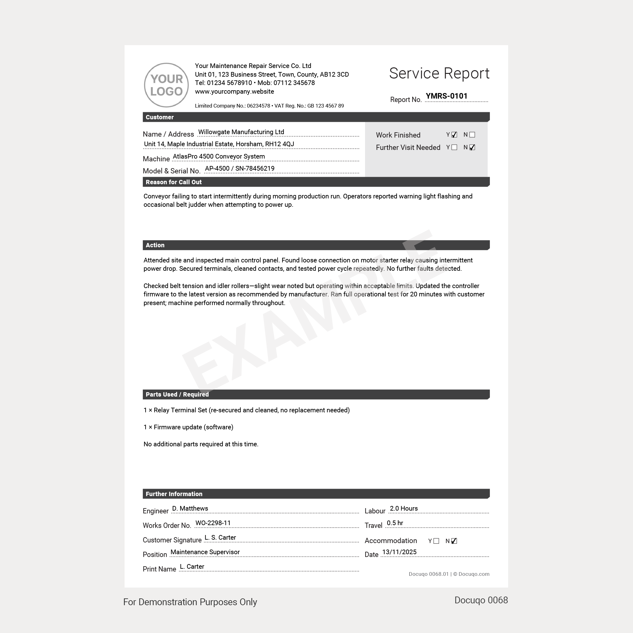 Service Report Template UK – Engineer Call-Out & Repair Form PDF – Docuqo
