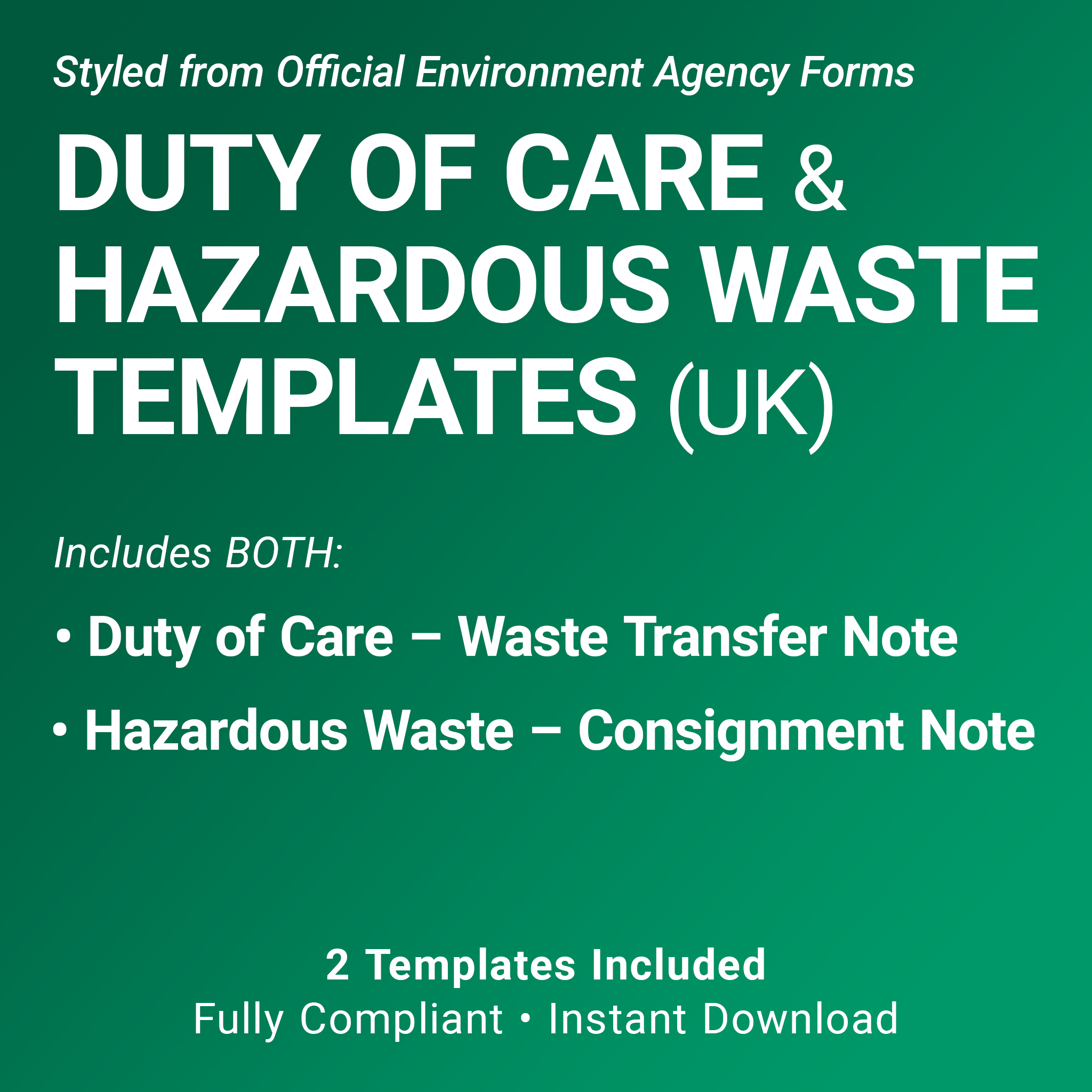 Waste Transfer & Hazardous Waste Pack (UK, A4 Fillable PDFs) – Docuqo